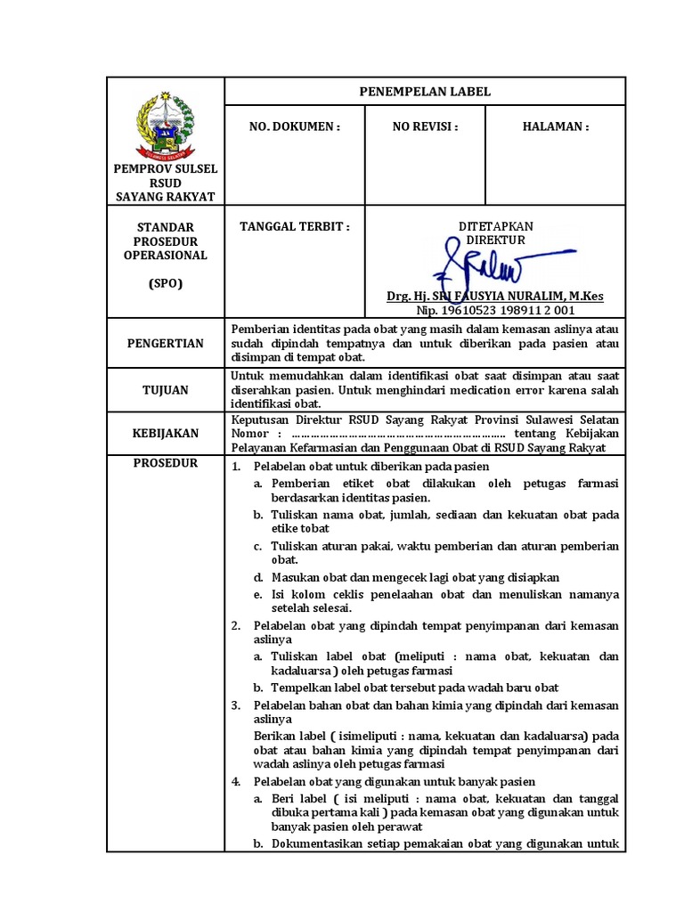 Prosedur Pelabelan Obat RSUD Sayang Rakyat | PDF