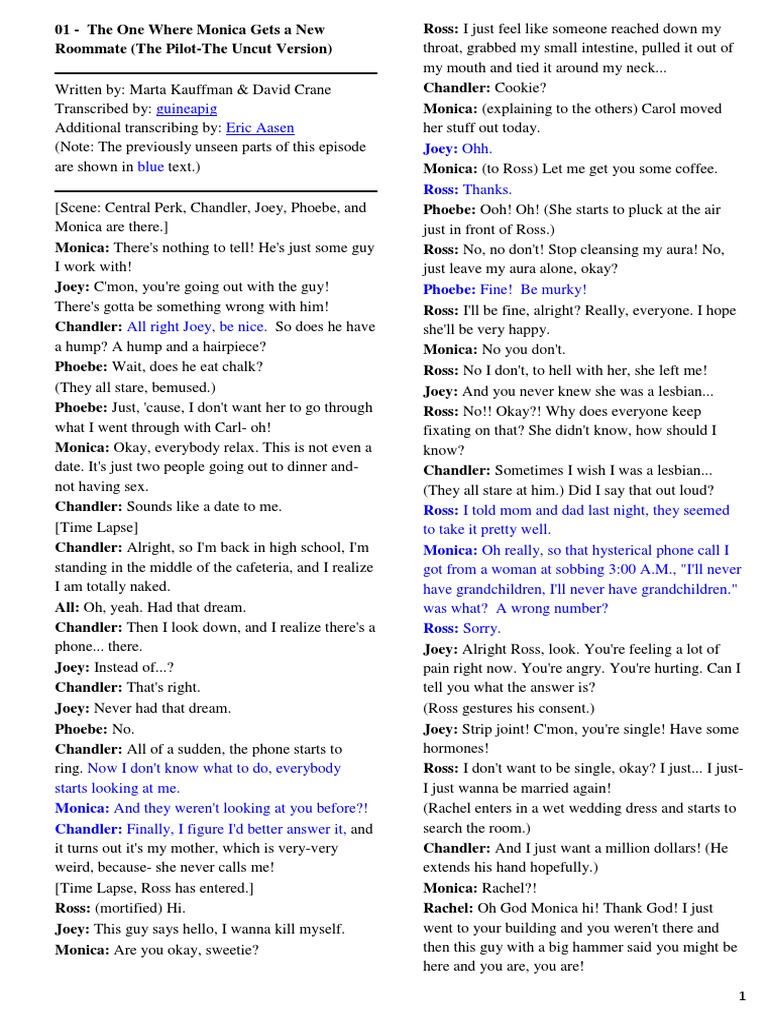Monica's New Roommate: Episode 1 Script | PDF | Friends