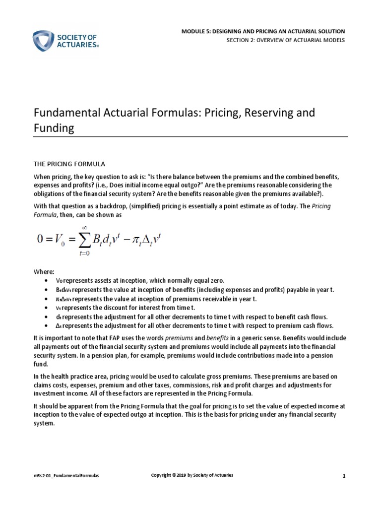 Fundamental Actuarial Formulas: Pricing, Reserving and Funding | PDF ...