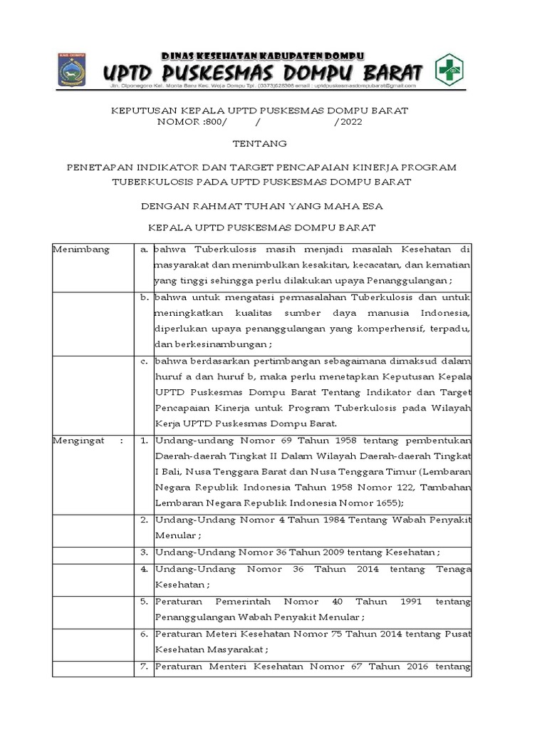 SK Indikator Dan Capaian Kinerja Program TB | PDF