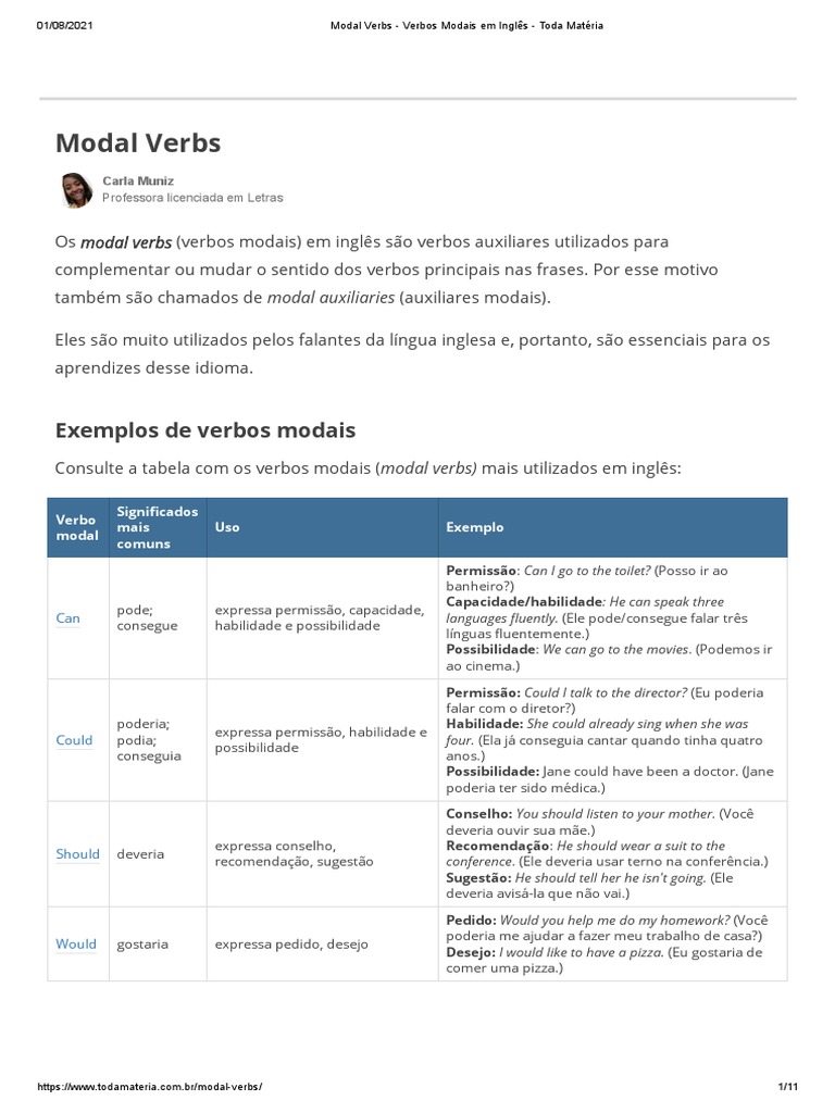Verbos Modais em Inglês: Guia Completo | PDF | Assunto (gramática ...
