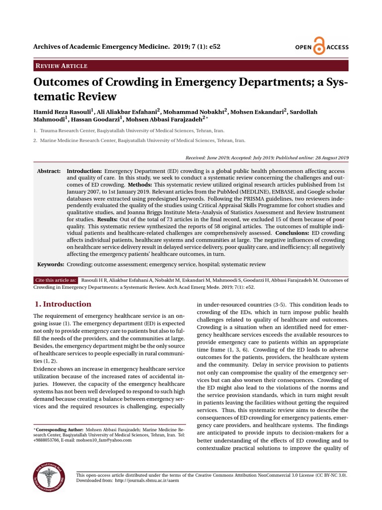 Outcomes of Crowding in Emergency Departments A Sy | PDF | Emergency ...