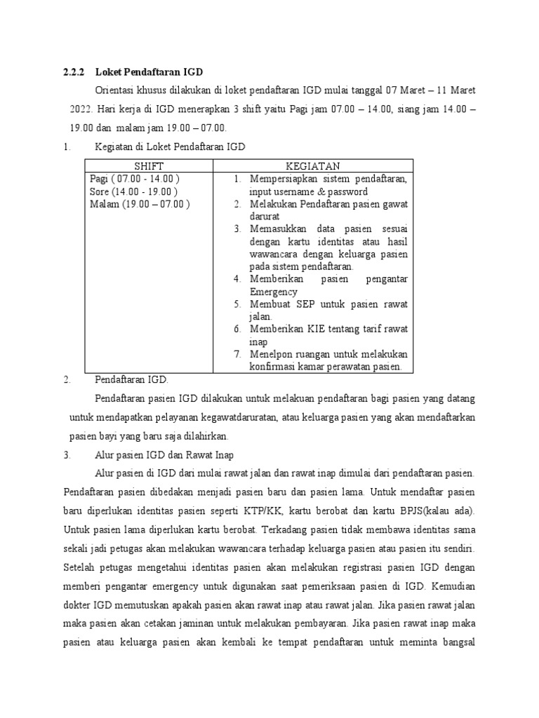 Loket Pendaftaran IGD | PDF