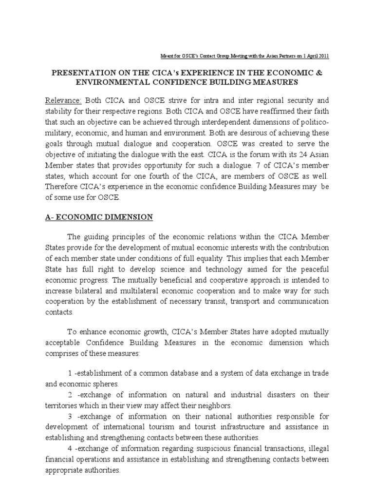 Presentation On The Cica'S Experience in The Economic & Environmental ...