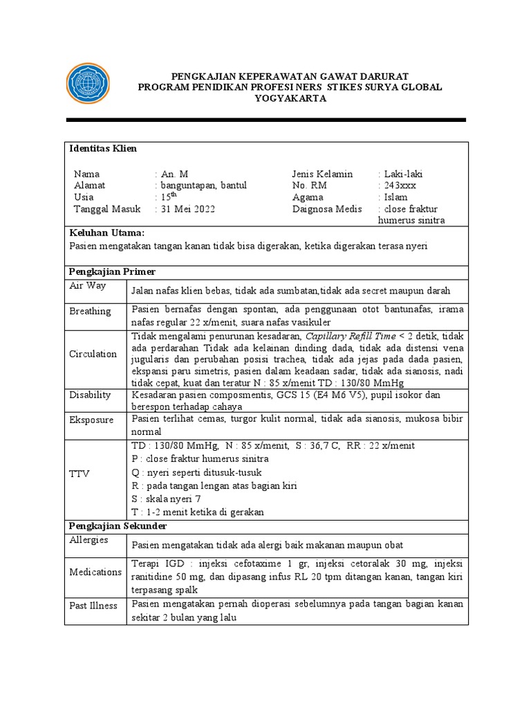 RESUME IGD Fraktur Humerus | PDF