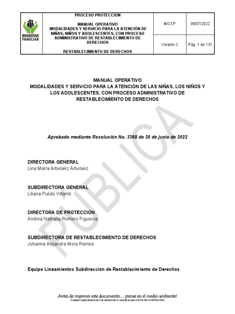 Mo3.p Manual Operativo Modalidades y Servicio para La Atencion de Nna ...