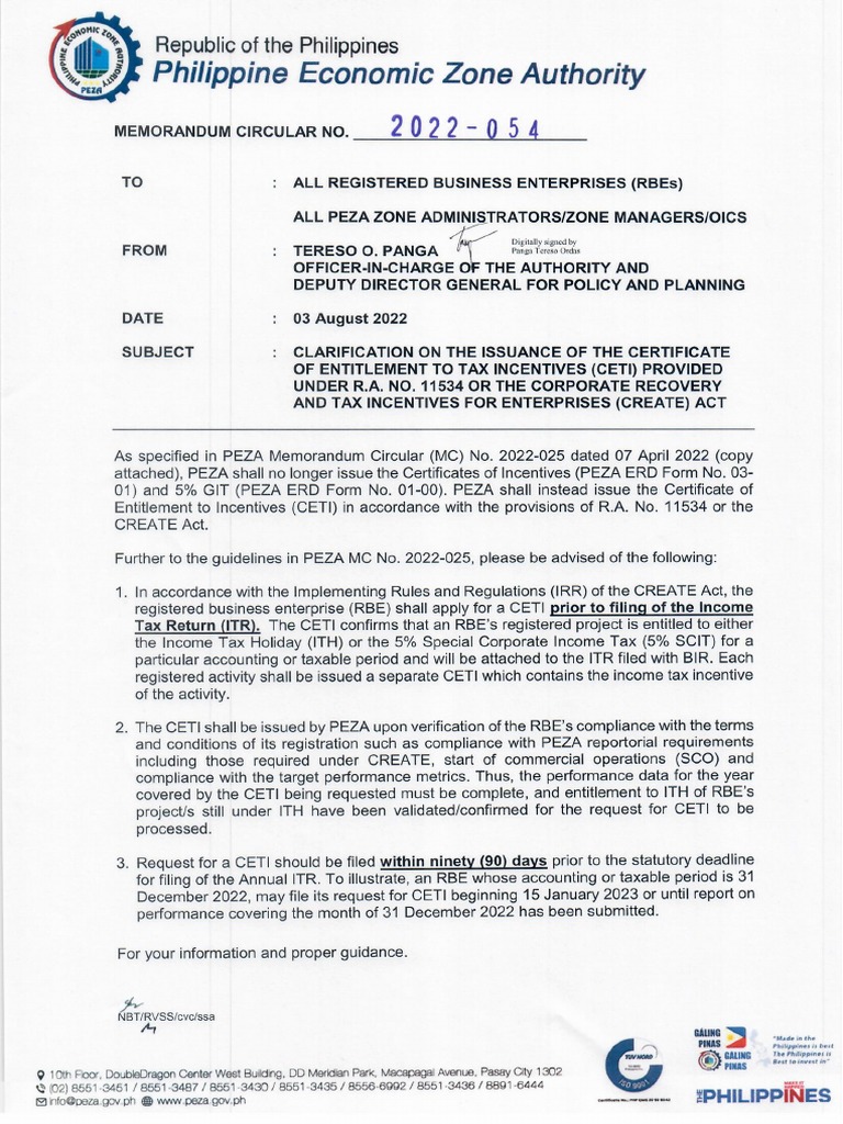 Clarification On The Issuance of The Cert. of Entitlement To Tax ...