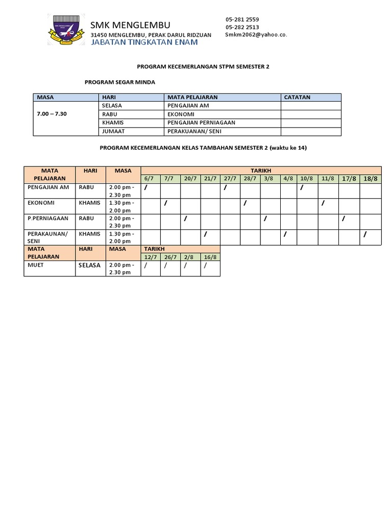 Program Kecemerlangan STPM Sem 2 | PDF