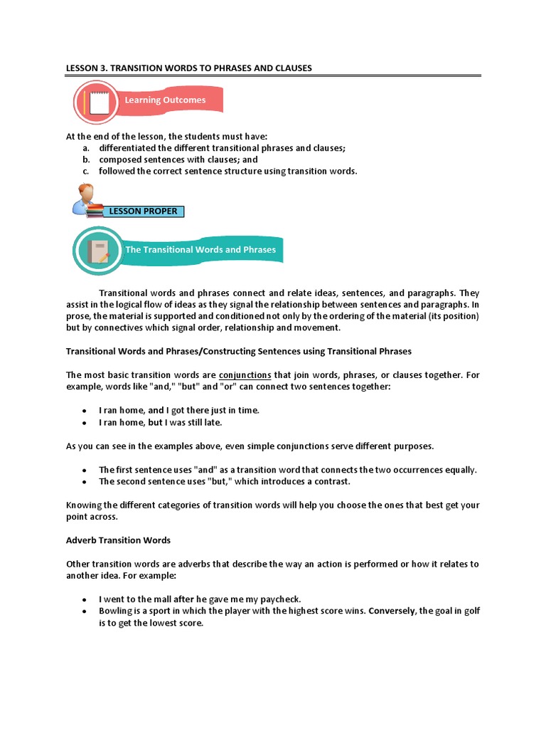Understanding Transition Words and Phrases | PDF | Sentence ...