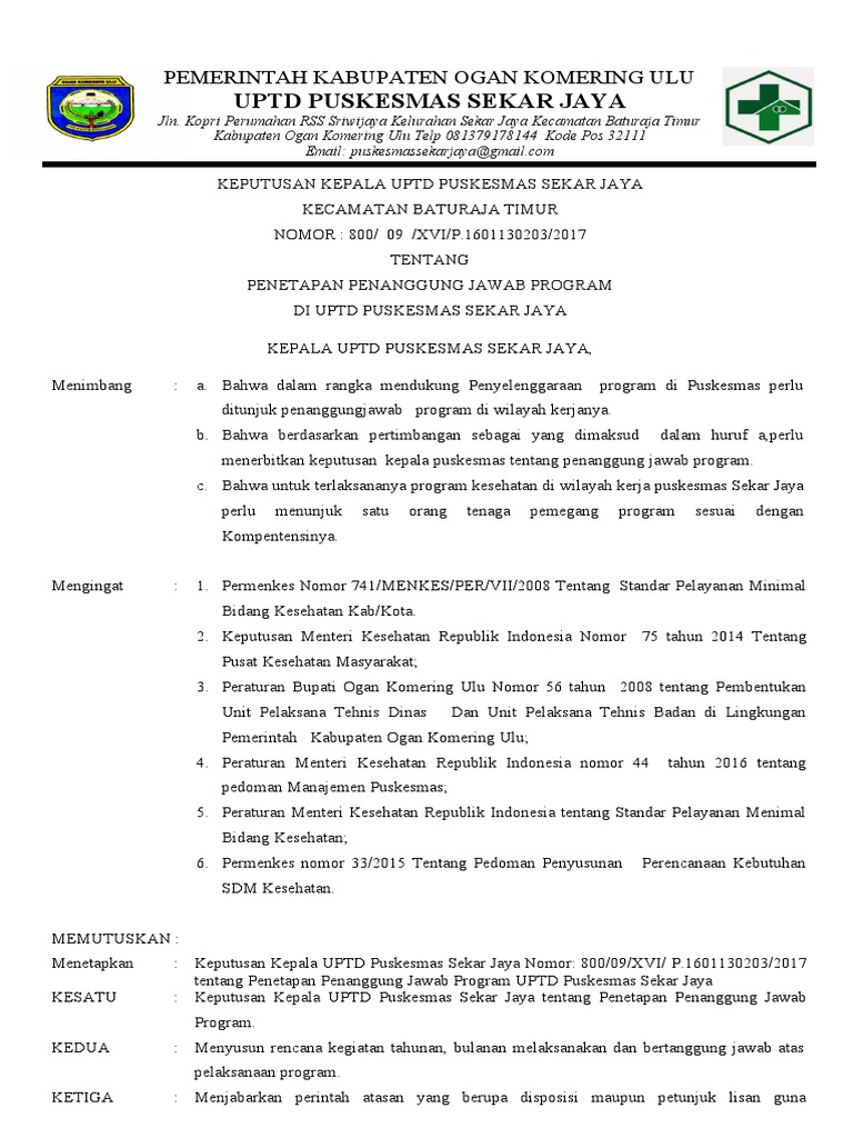 Penanggung Jawab Program Puskesmas Sekar Jaya | PDF