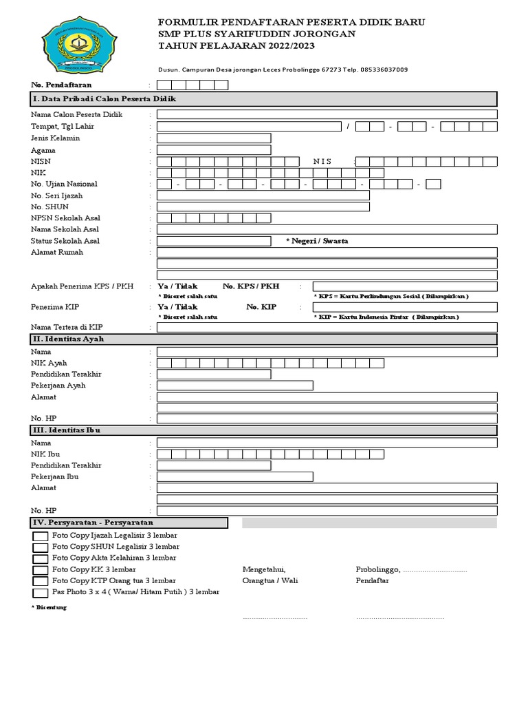 Formulir p2db SMP Plus 2022-2023 | PDF