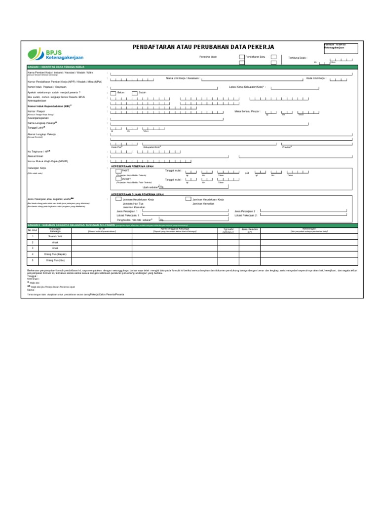 Formulir 1a BPJS Ketenagakerjaan-Dikonversi | PDF