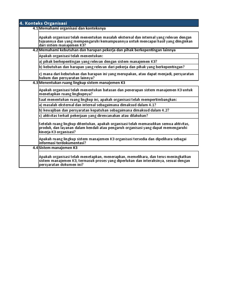 ISO 45001 (2018) Checklist Indonesia | PDF