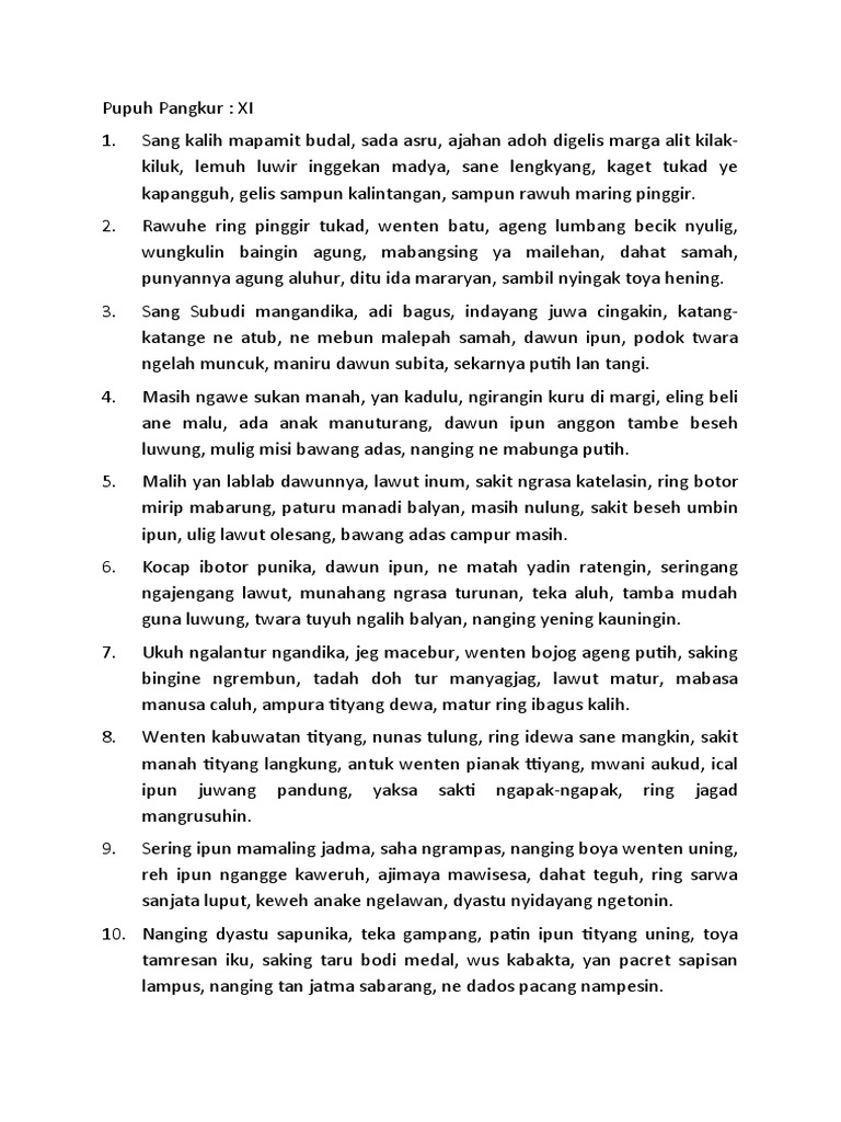 Sucita Pupuh Pangkur XI - Sang Kalih Mapamit Budal Sada Asru | PDF | Seni