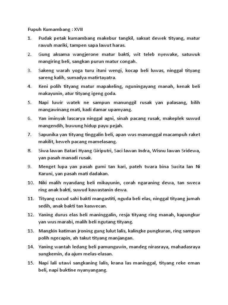Sucita Pupuh Kumambang XVII - Pudak Petak Kumambang Makebur Tangkil | PDF