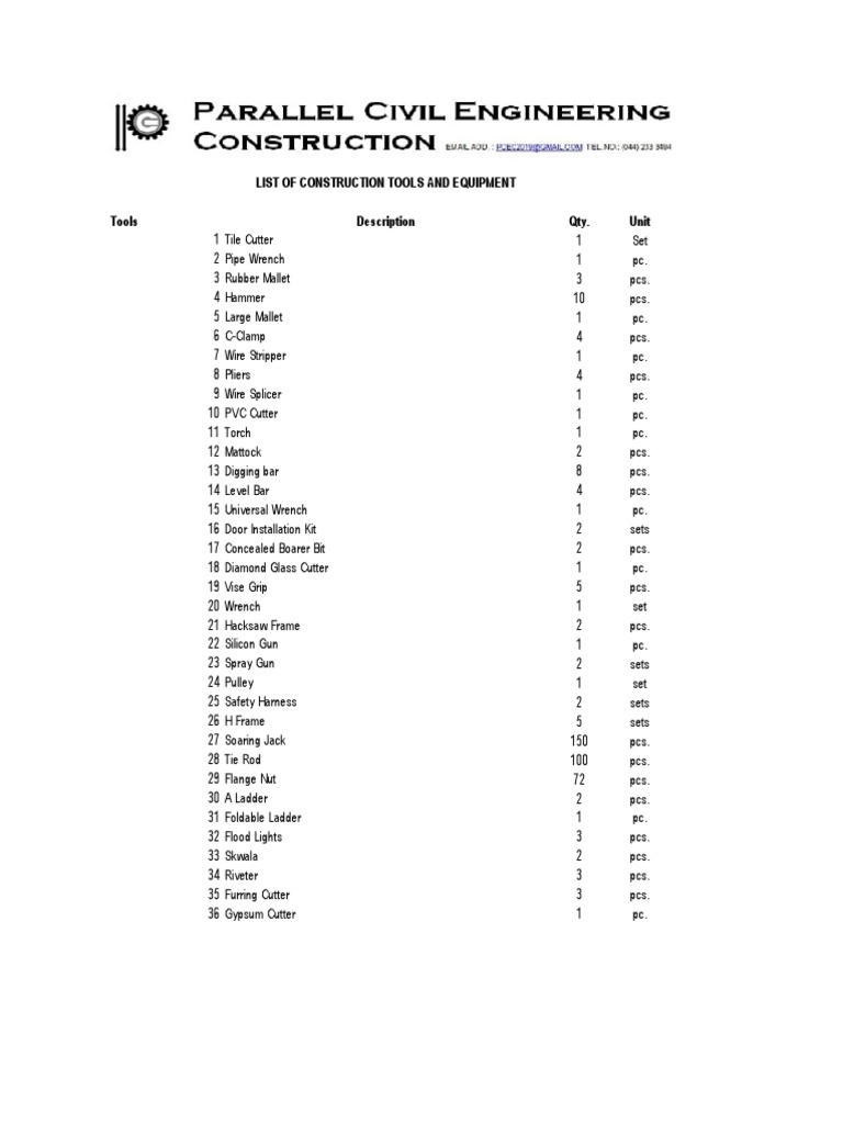 Construction Tools and Equipment List | PDF | Drill | Industrial Processes