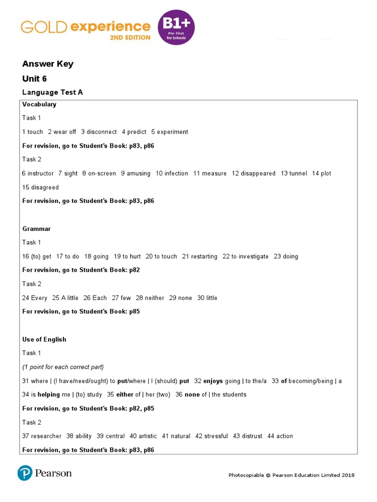 Answer Key Unit 6: Language Test A | PDF | Language Arts & Discipline