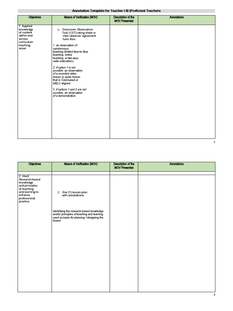 Teacher I-III Annotation Template Guide | PDF | Learning | Lesson Plan