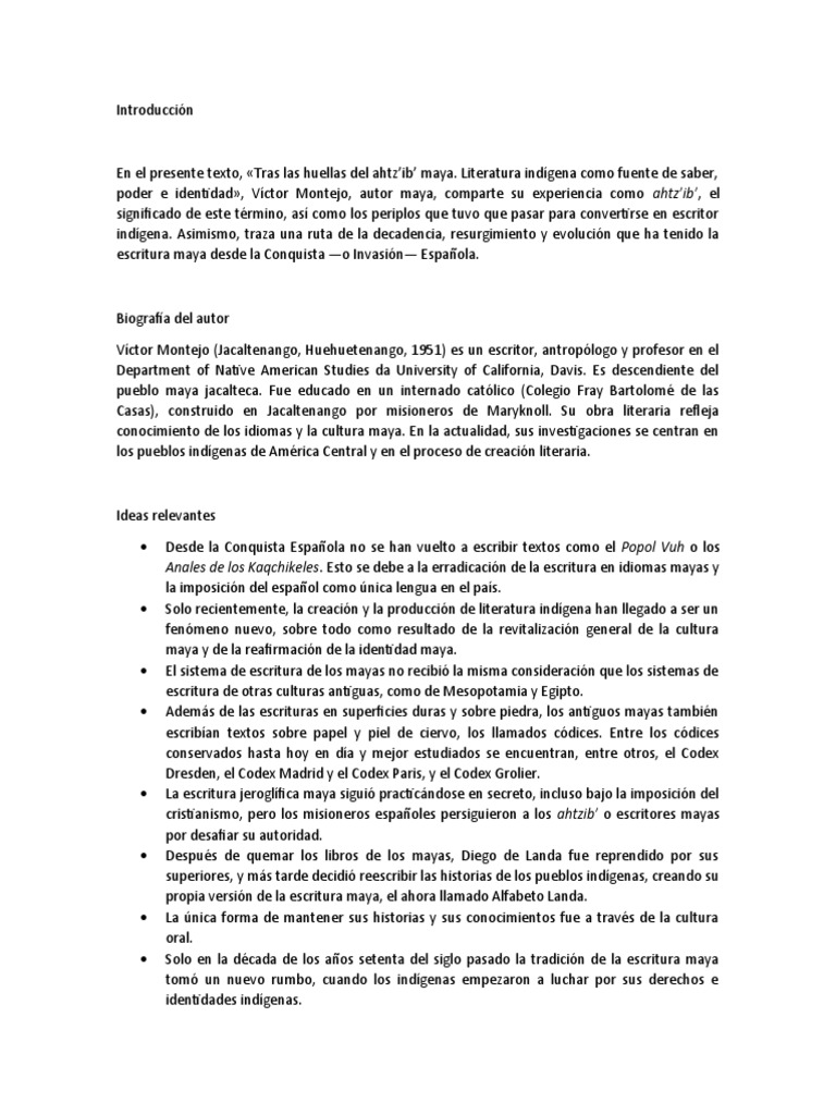 6 Tarea Victor Montejo | PDF | Civilización maya | Escritores