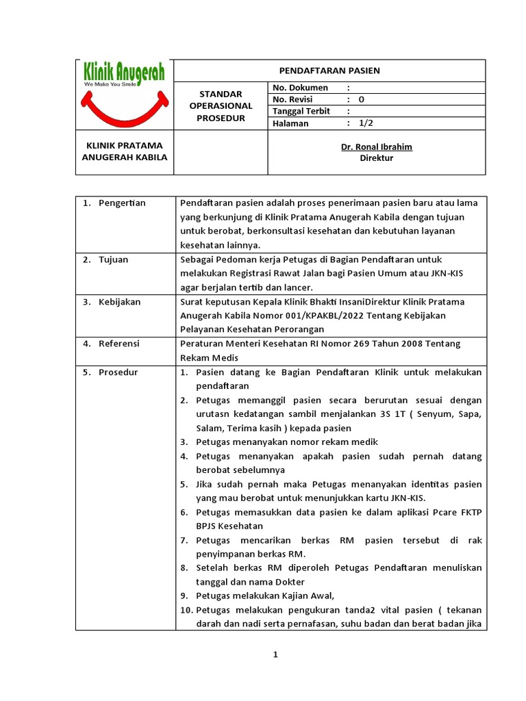 PKP 3 Ep 1 Sop Pendaftaran | PDF