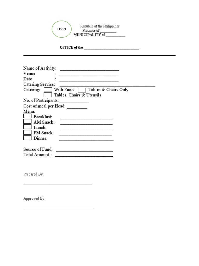Catering Form For Project Proposal | PDF