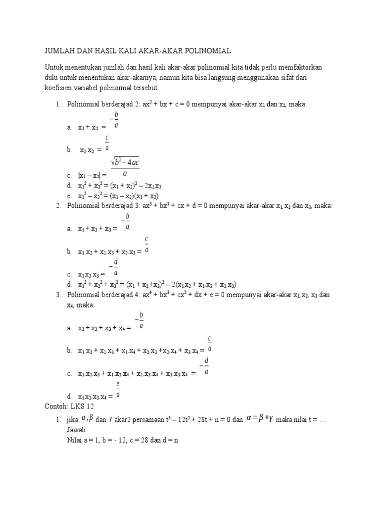 Jumlah Dan Hasil Kali Akar | PDF
