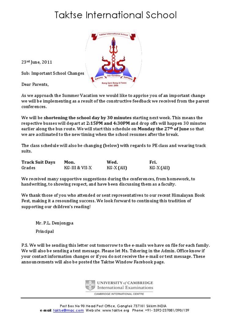 School Timing Change Letter | PDF | Cyberspace | World Wide Web