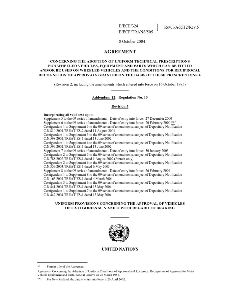 ECE - R13 - Braking Regulations - Revision 5 - 8 Oct 2004 - en | PDF ...