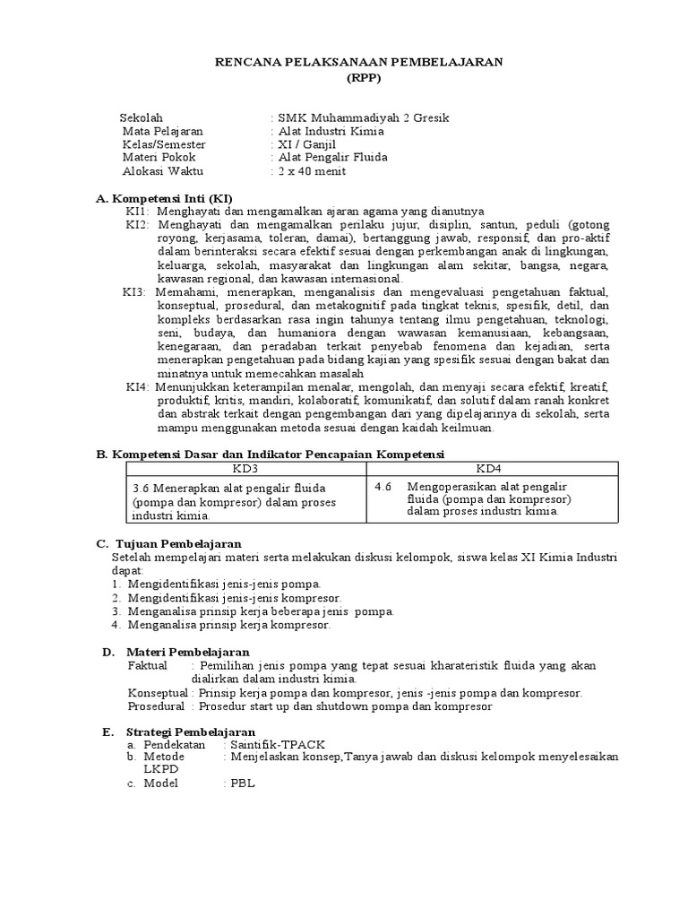 RPP Alat Pengalir Fluida SMK Gresik | PDF