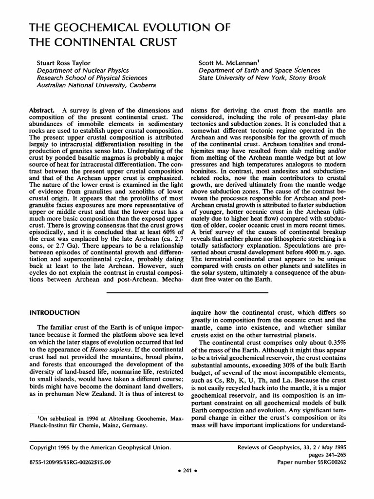 The Geochemical Evolution OF The Continental Crust | PDF | Rock ...