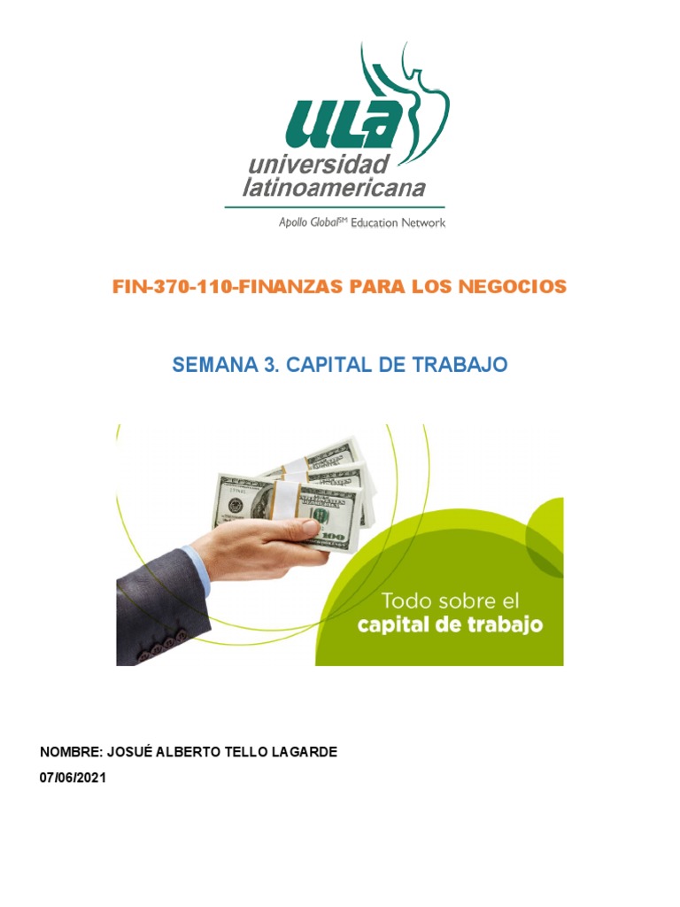 Semana 3. Capital de Trabajo: Fin-370-110-Finanzas para Los Negocios ...