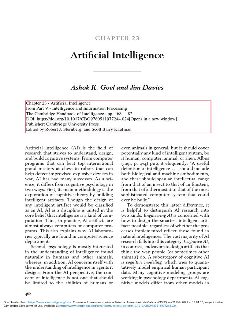 GOEL - DAVIS (2011) Artificial Intelligence | PDF | Intelligence (AI ...