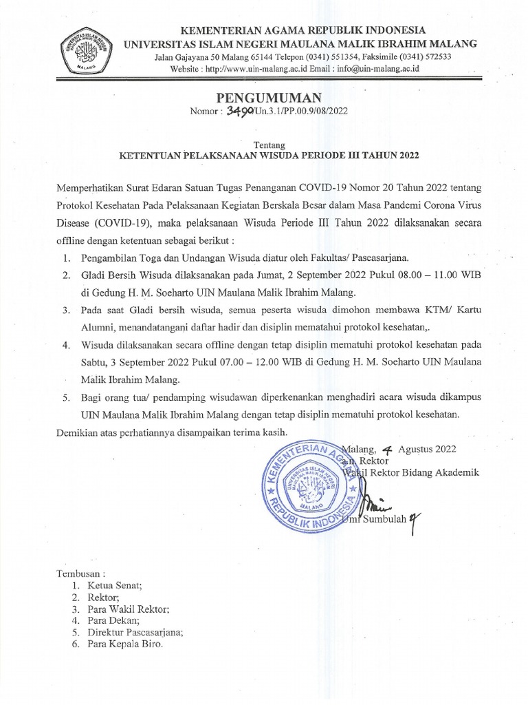 Ketentuan Pelaksanaan Dan Peserta Wisuda Periode 3 Tahun 2022 | PDF