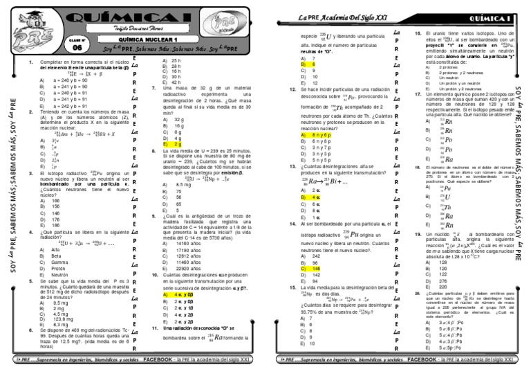 Ejercicios de Química Nuclear | PDF | Desintegración radioactiva | Neutrón