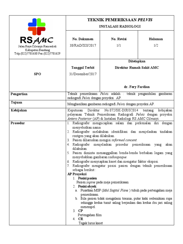 Teknik Pemeriksaan Pelvis SK 072 | PDF
