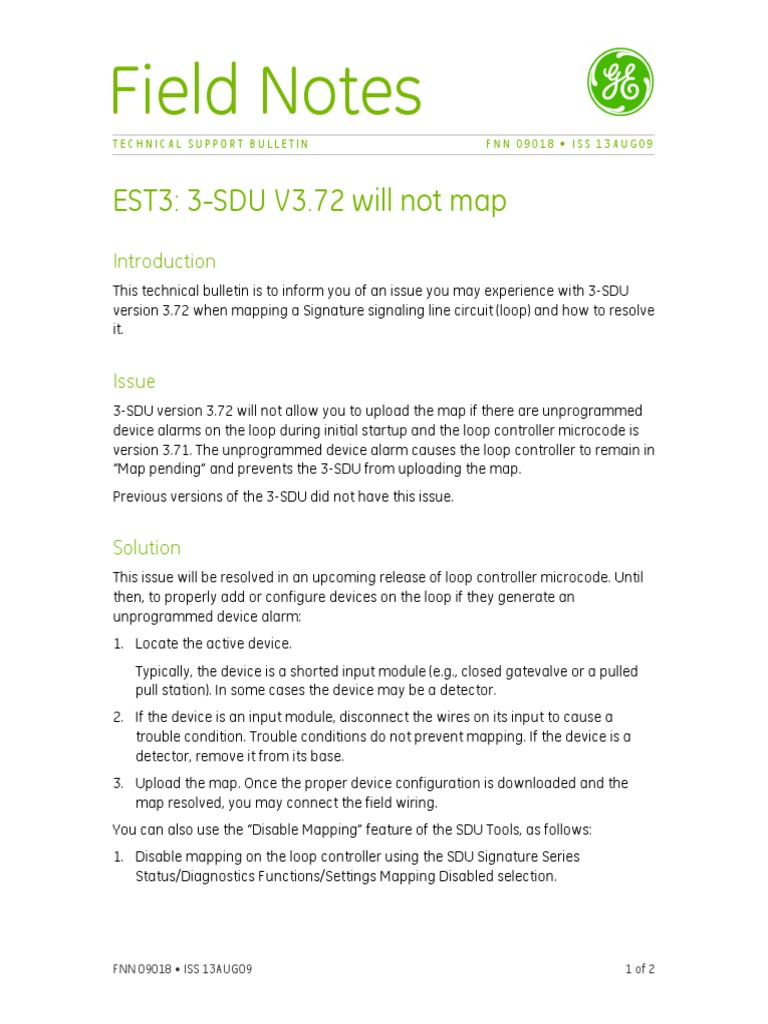 EST3 - 3-SDU V3.72 Will Not Map Field Notes Bulletin | PDF | Detector ...