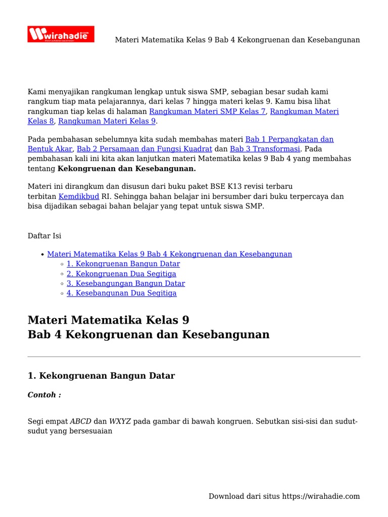 Materi Matematika Kelas 9 Bab 4 Kekongruenan Dan Kesebangunan | PDF | Metode & Bahan Ajar ...