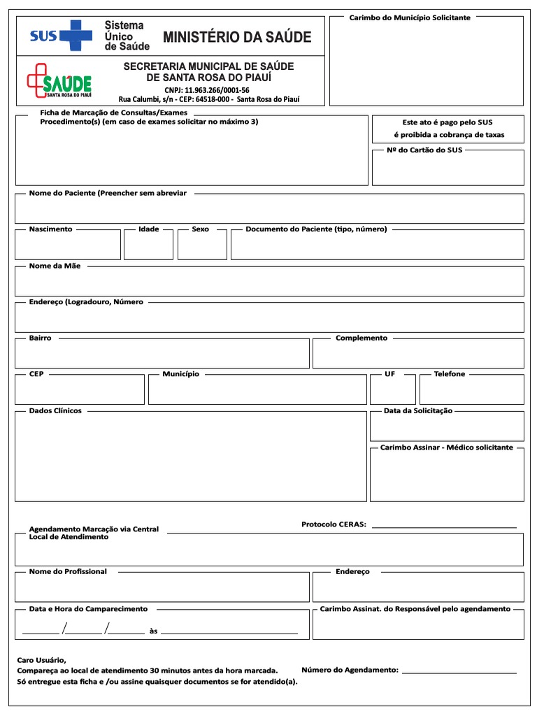 Ficha de Marcação de Consultas-Exames | PDF