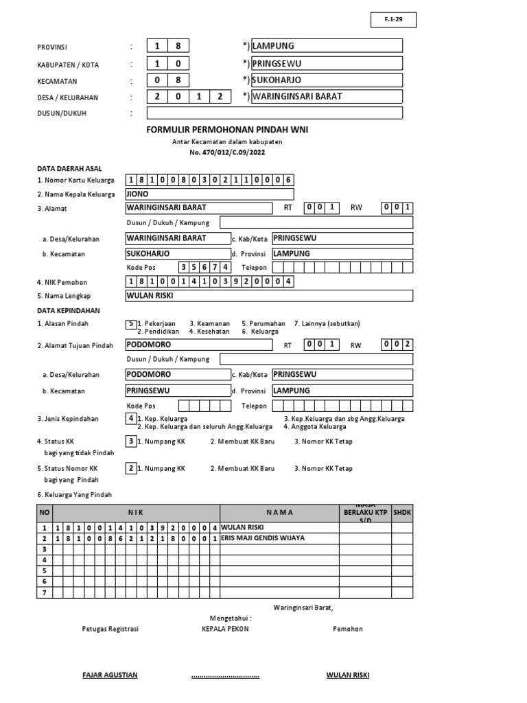 Formulir Surat Pindah | PDF