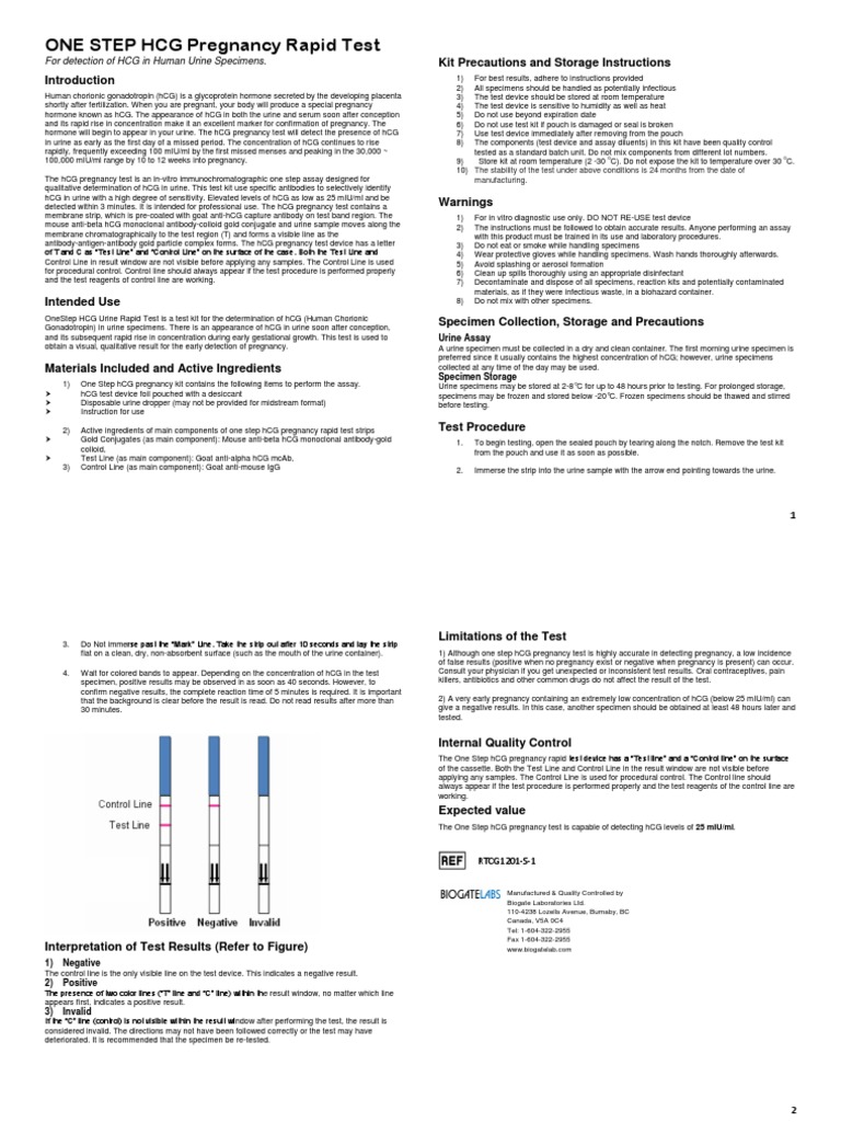 One Step HCG Pregnancy Test Guide | PDF | Human Chorionic Gonadotropin ...