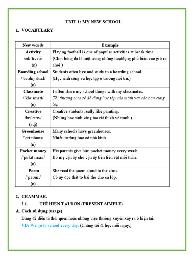Unit 1 - My New School | PDF