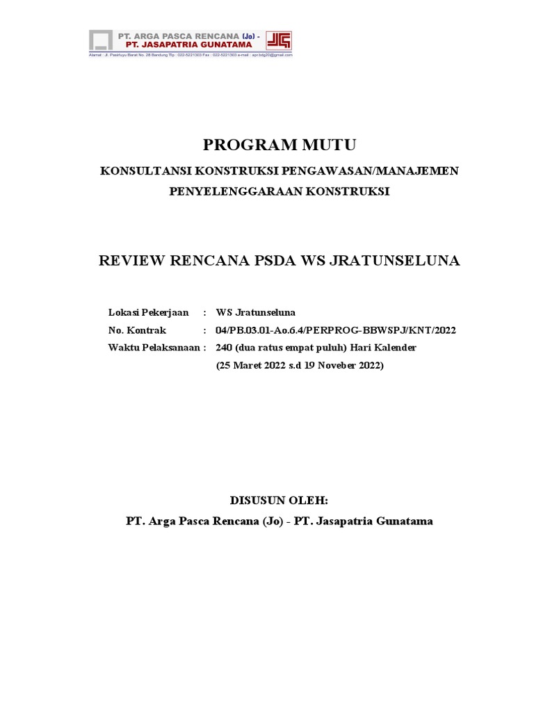 Program Mutu RPSDA WS Jratunseluna - Koreksi | PDF