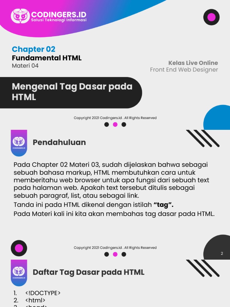 Materi 04 - Mengenal Tag Dasar Pada HTML | PDF Materi 04 - Mengenal Tag Dasar Pada HTML | PDF