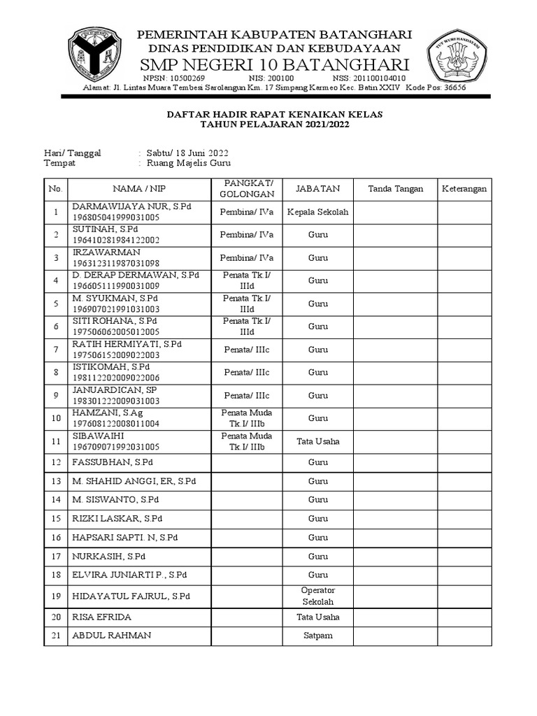 Daftar Hadir Rapat | PDF