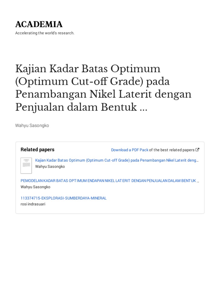 Kajian Kadar Batas Optimum Optimum Cut-Off Grade Pada Penambangan Nikel Laterit-with-cover-page ...