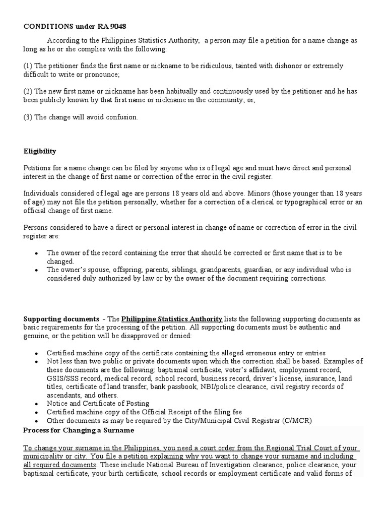RA 9048 Change of Name | PDF | Government | Public Law