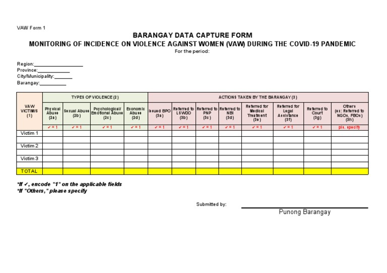 VAW Monitoring Logbook Template | PDF