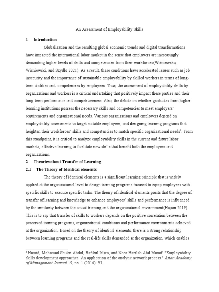 Employability Skills Assessment Overview | PDF | Learning | Employment