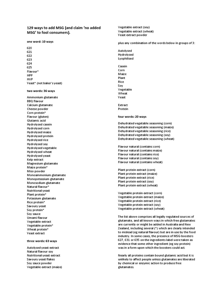 129 Ways To Add MSG (And Claim No Added MSG' To Fool Consumers) | PDF | Umami | Food And Drink