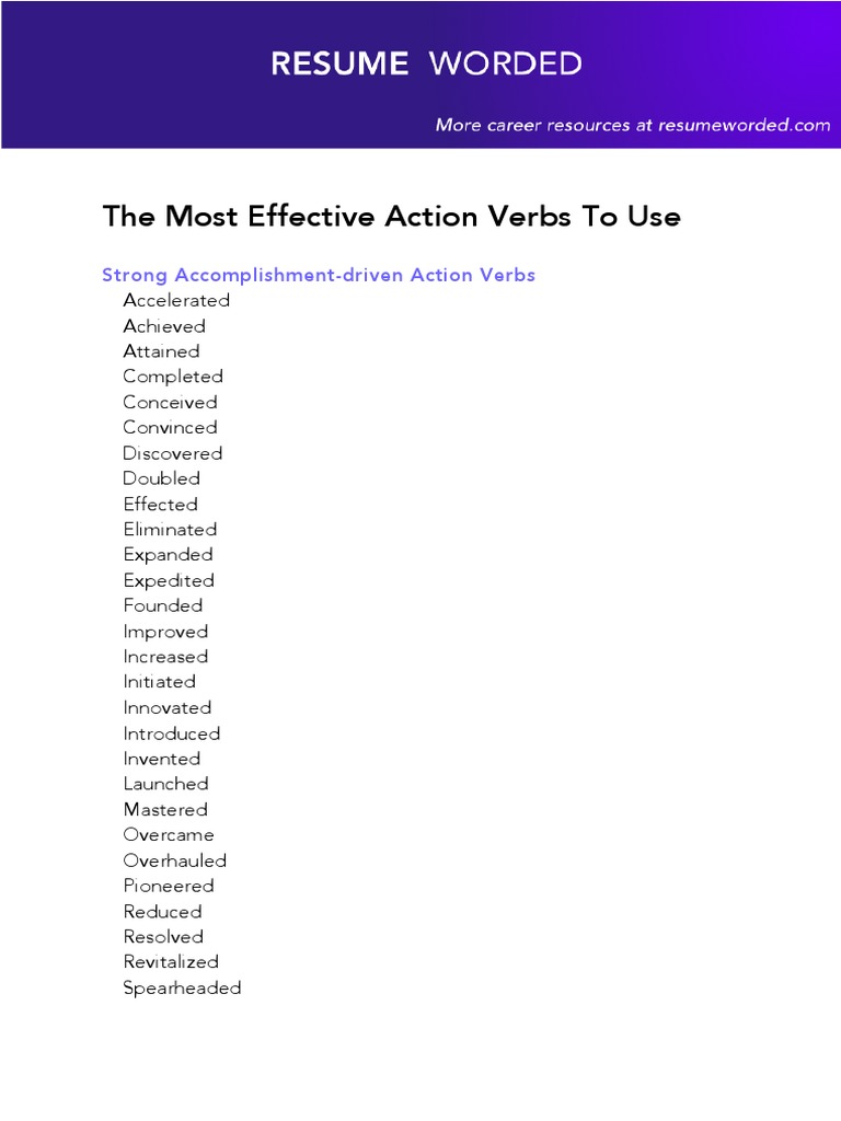 The Most Effective Action Verbs To Use | PDF | Mentorship | Cognition